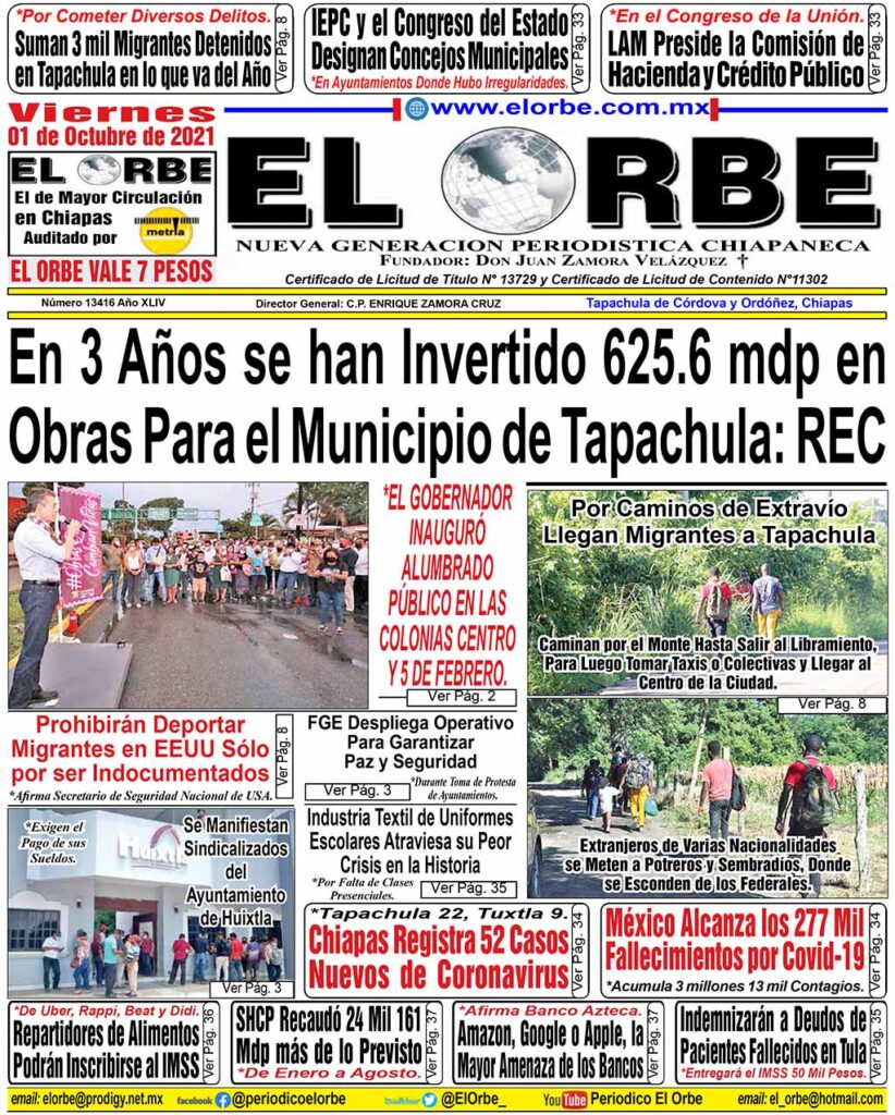 OCTUBRE 01 DE 2021 - Periódico El Orbe.