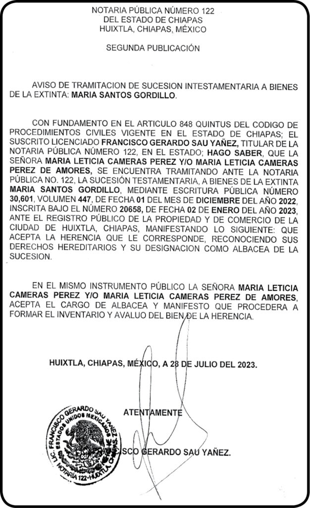 Segundo Aviso Maria Santos Gordillo - Periódico El Orbe.